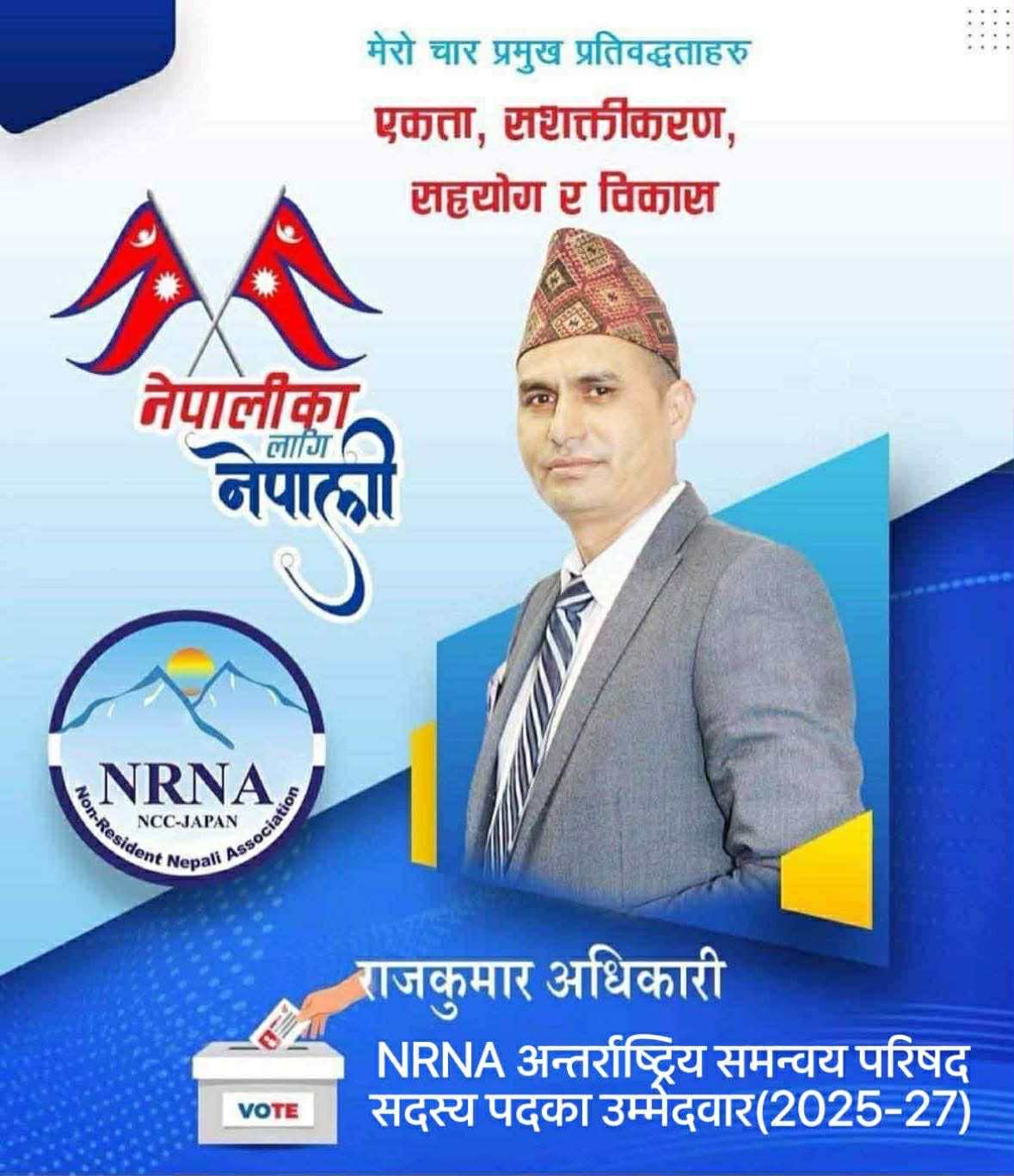 राजकुमार अधिकारी NRNA अन्तर्राष्ट्रिय समन्वय परिषद् सदस्य पदका उम्मेदवार